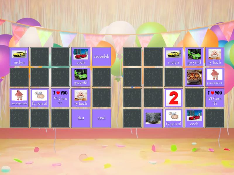 Random welsh words. - Matching pairs