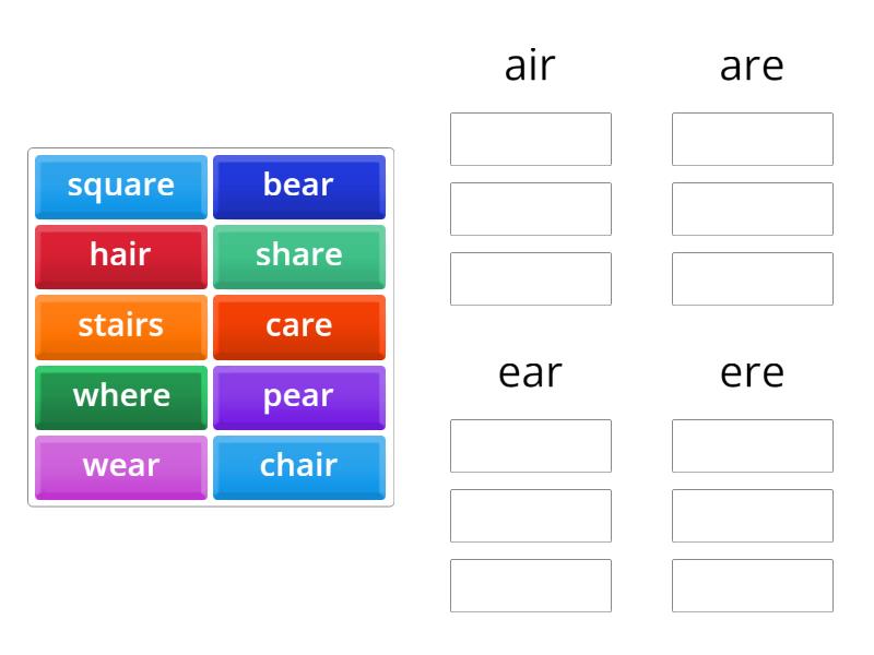 AIR, ARE, EAR, ERE - Group sort