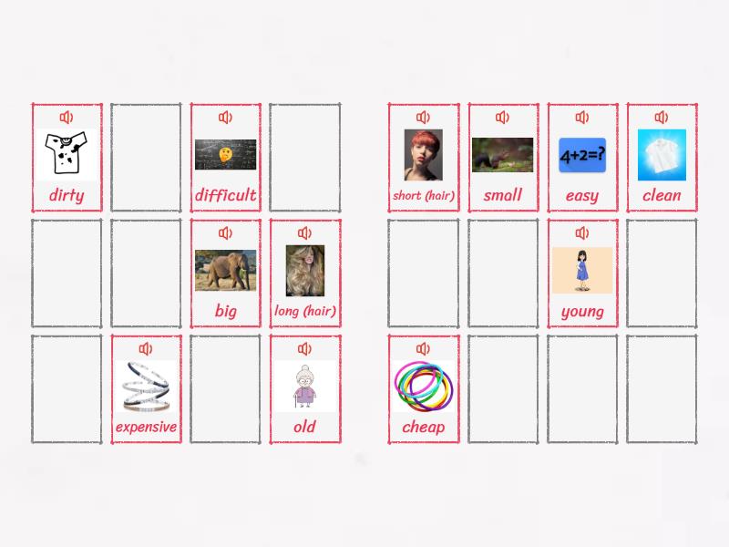 Memory game - Find pairs of opposite adjectives - Matching pairs