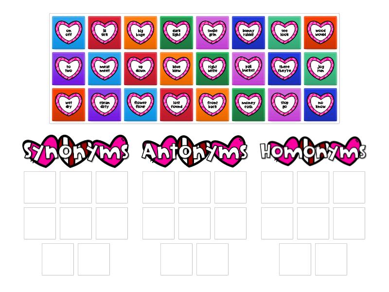 Valentine's Day Synonyms, Antonyms, and Homonyms - Group sort