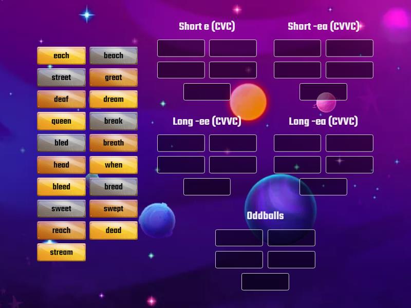 sort 21 Short E (CVC and CVVC) Long E (CVVC) - Group sort