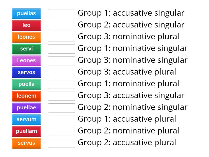 Latin Group 1,2,3 nominative and accusative - Match up