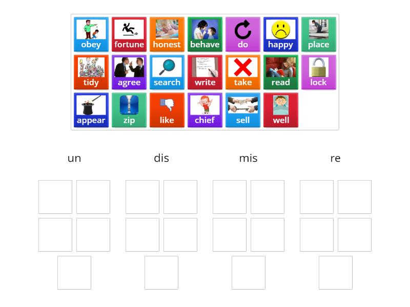 KS1 Prefix un dis mis re - Group sort
