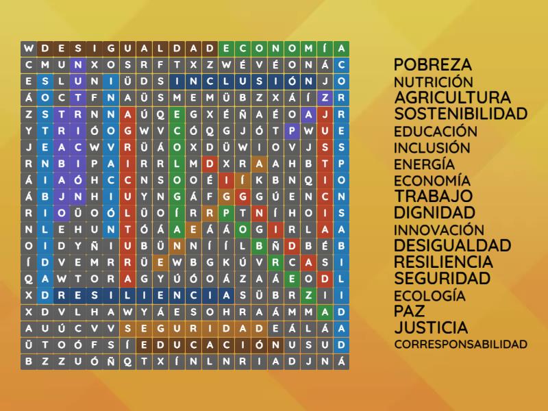 Sopa de Letras de: OBJETIVOS DE DESARROLLO SOSTENIBLE - Wordsearch