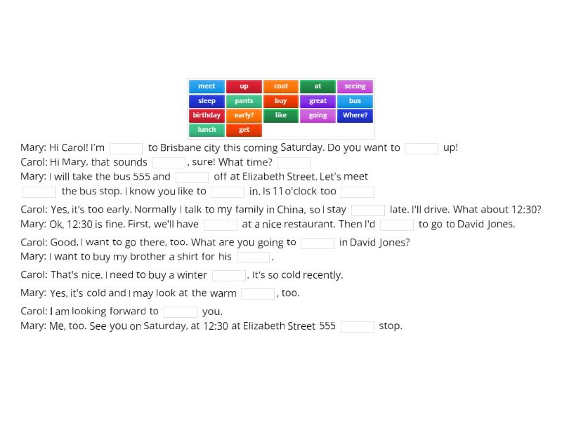 Conversation about catching up - Complete the sentence