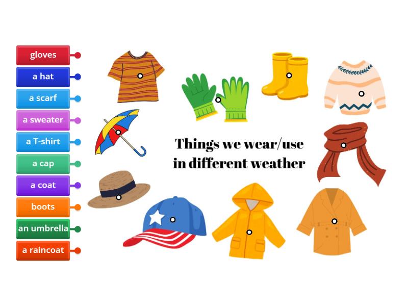 Things we wear/use in different weather☀️☔️ - Labelled diagram