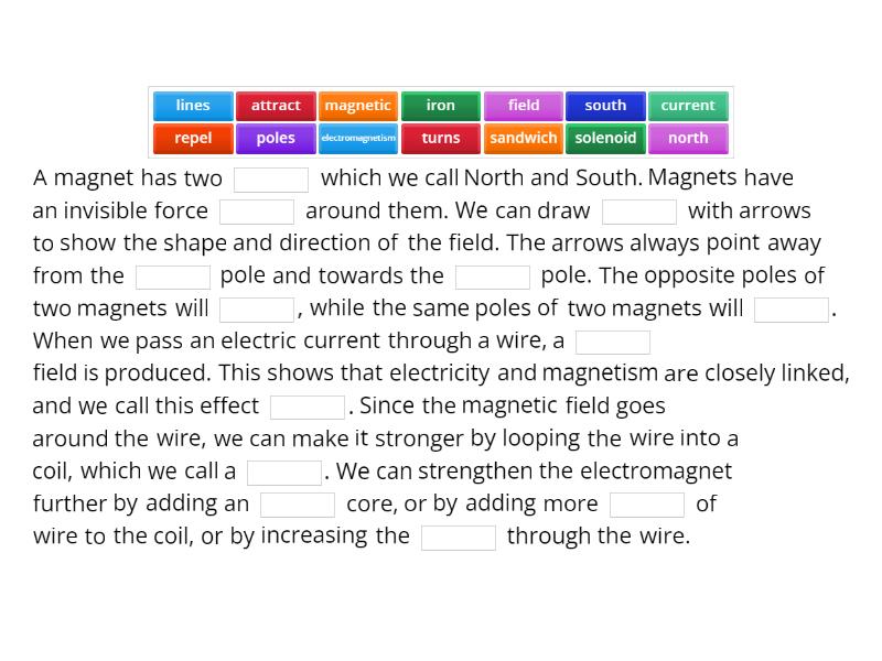 Magnetism and electromagnetism - Complete the sentence