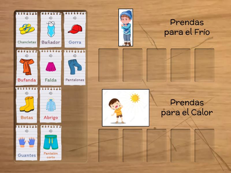 Agrupar adecuadamente las prendas de vestir según el clima (frío ...