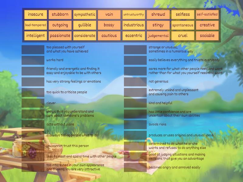 Personality Adjectives Matching Match Up