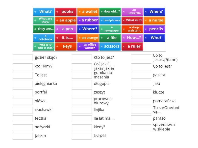 English basics- everyday objects, question words, some easy jobs and ...