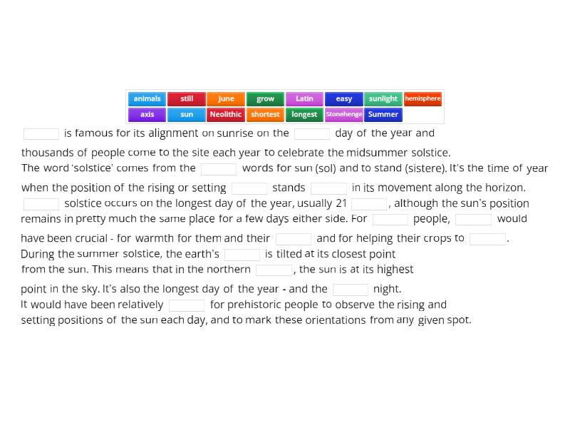 Stonehenge & the Summer Solstice - Complete the sentence
