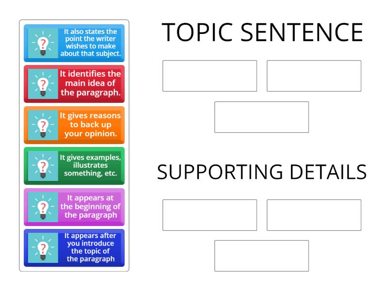 WRITING _TOPIC SENTENCE + SUPPORTING DETAILS - Group sort