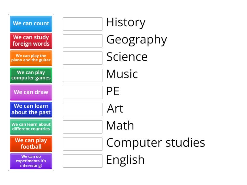 GG2 school subjects - Match up