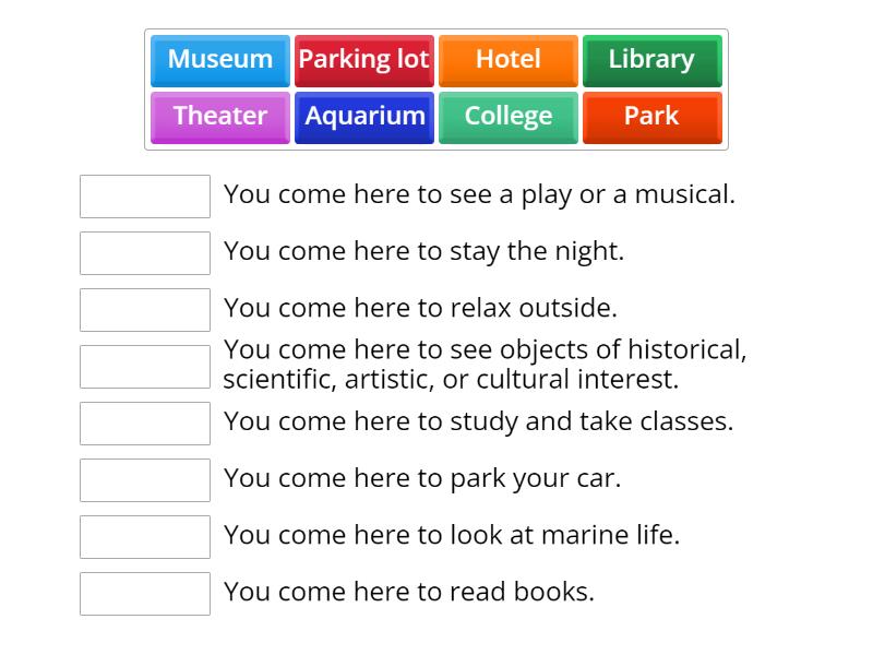 Places around city and the activities you can do there - Match up