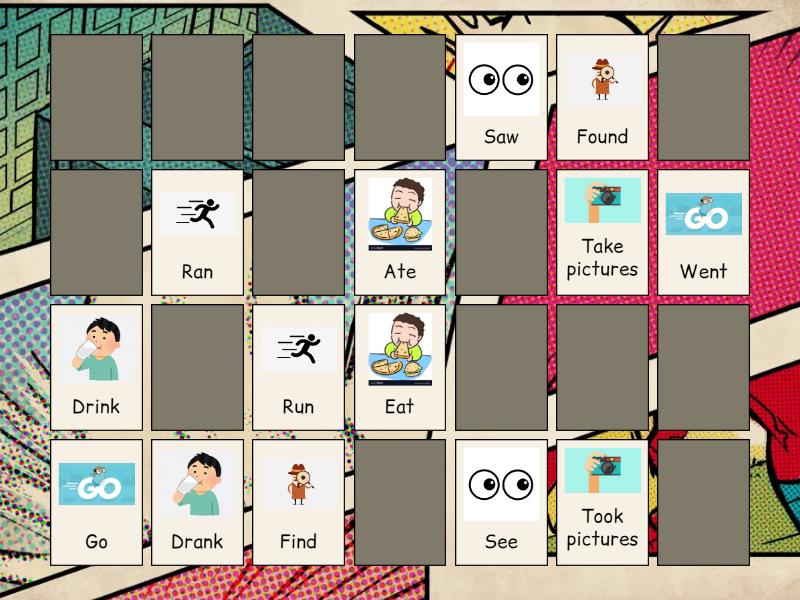 Verbs in Present and Past Simple - Matching cards - Matching pairs