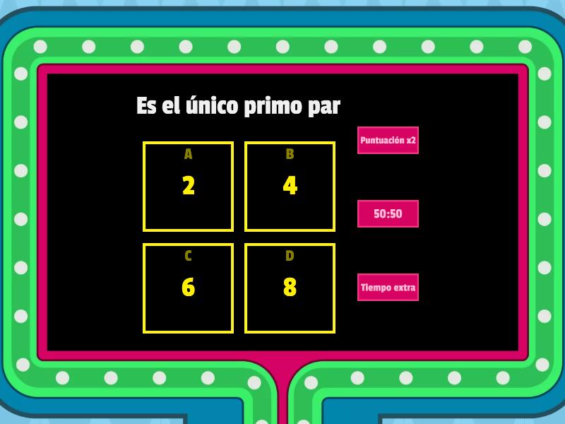 Actividad Numeros Primos y Compuestos - Gameshow quiz