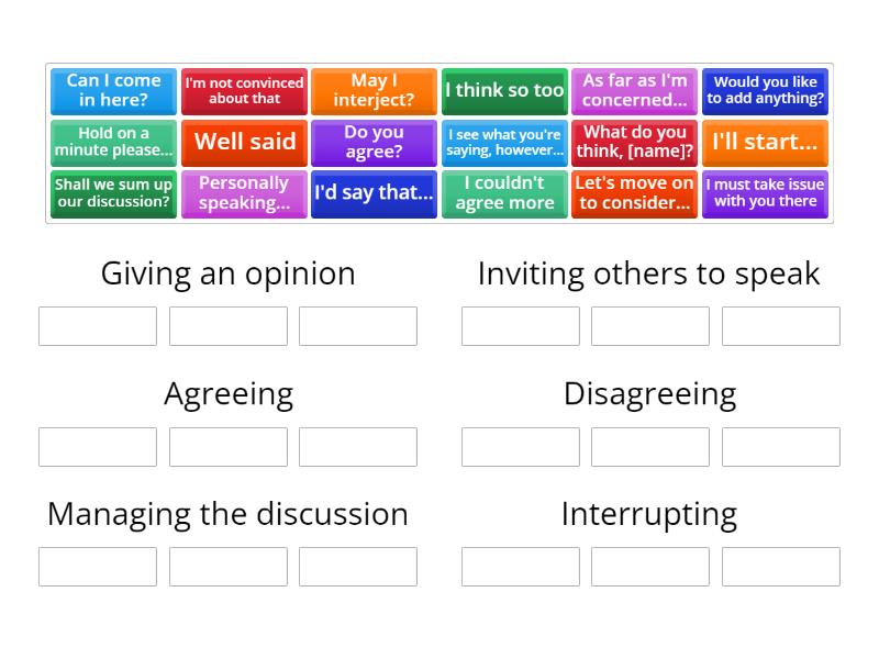 Seminar discussion phrases - Group sort