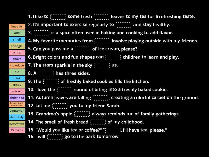 SpOut A2 U2 revision practice - Complete the sentence