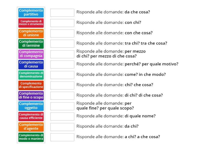 Complementi: risponde alle domande... - Match up