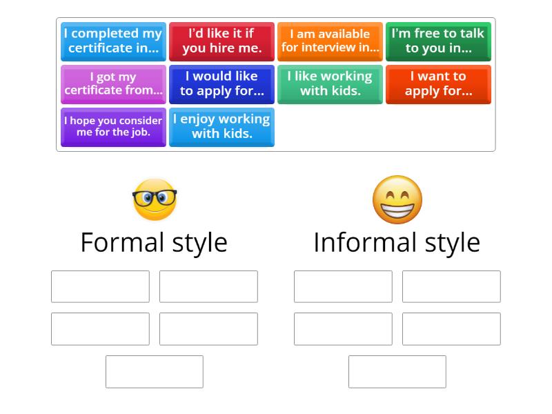Formal and informal writing styles - Group sort