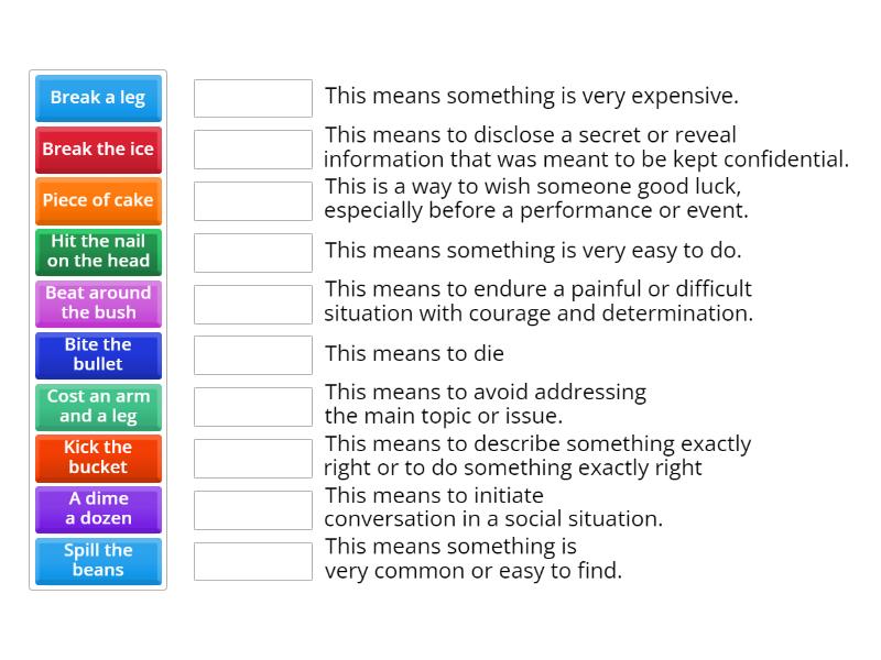 Idioms SET 1A - Match up