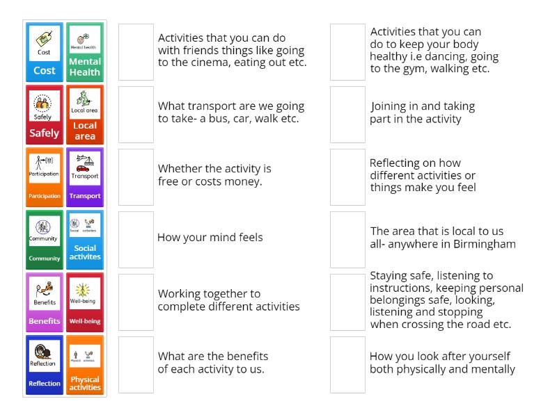 Unit 9- Choosing a community activity, Keyword quiz - Match up
