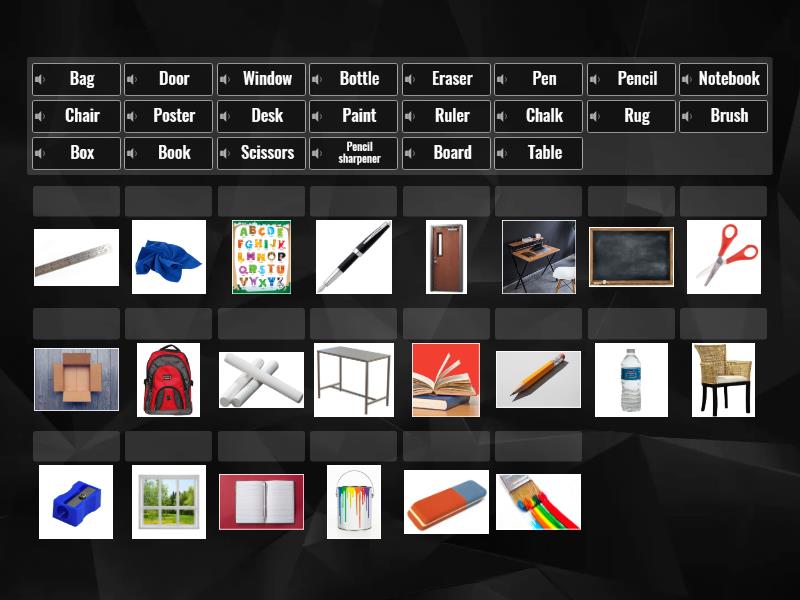 Objects in classroom - Une las parejas