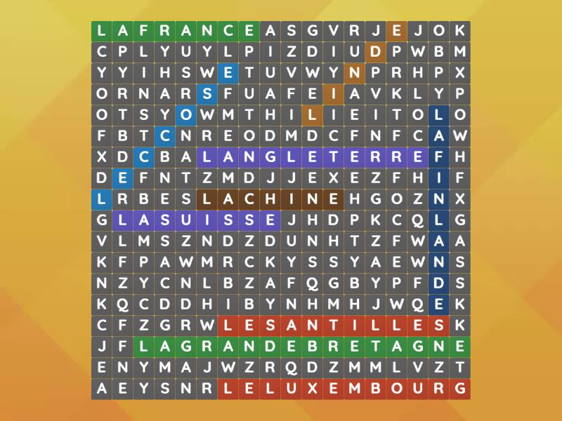 Les pays - Wordsearch