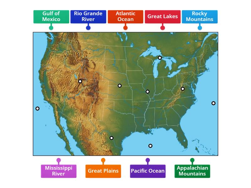 United States Physical Features - Labelled diagram