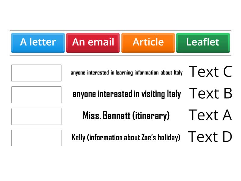 G12 Reading 4.a Identifying the type of the 4 texts - Match up