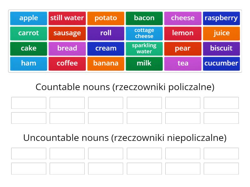 Countable and uncountable nouns food - Group sort