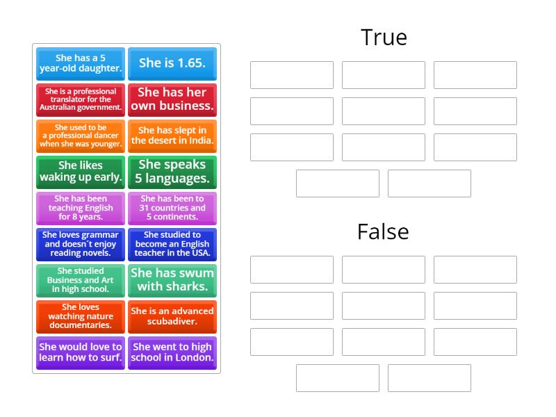 Getting to know your teacher - True or False - Group sort