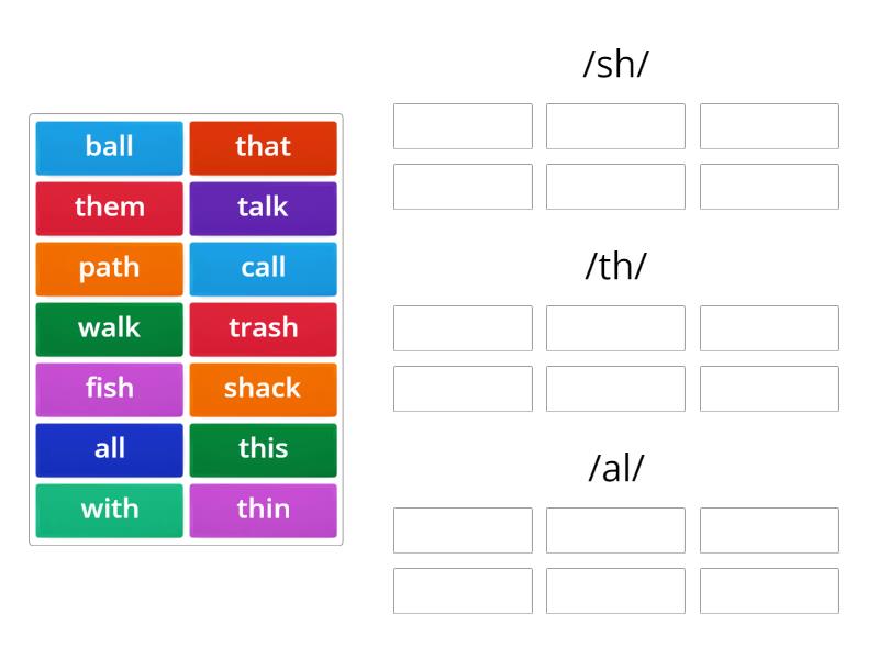 A Plan for Trash Sorting (Consonant Digraph sh, th & Vowel Sound a[l ...