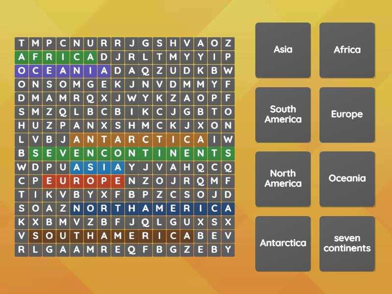 seven continents - Wordsearch
