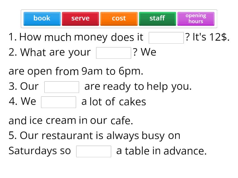 GG3 Cat's Cafe - Complete the sentence