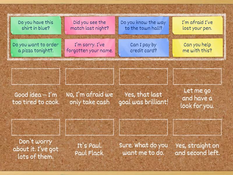 Task E MINI-DIALOGUES (elementary final revision) - Match up