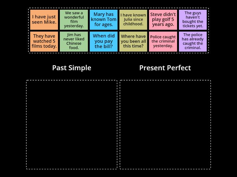 Past Simple & Present Perfect Sort - Categorize