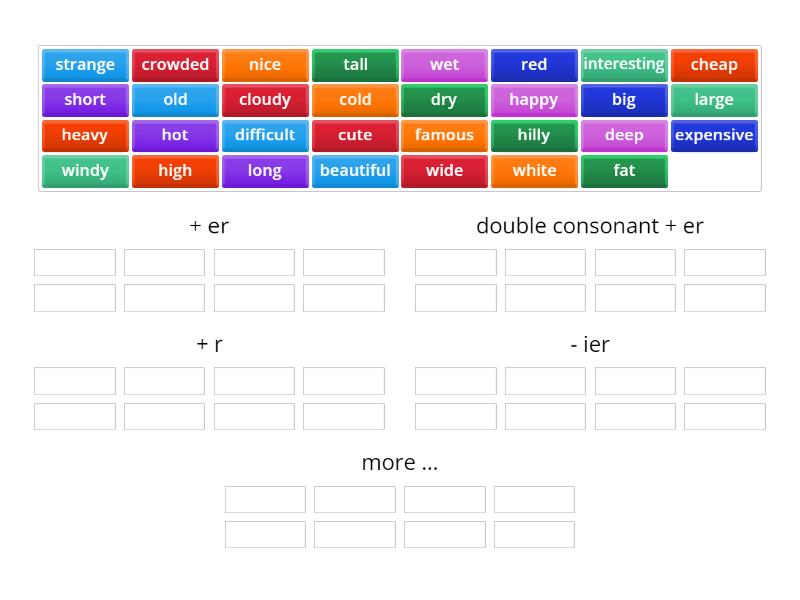Comparatives - sorting into groups - Group sort
