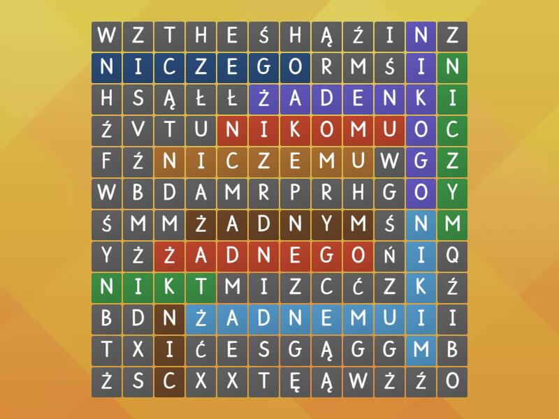 nikt, nic, żaden - Wordsearch