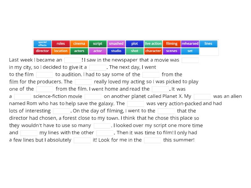 1.1 - Movies Cloze - Complete the sentence