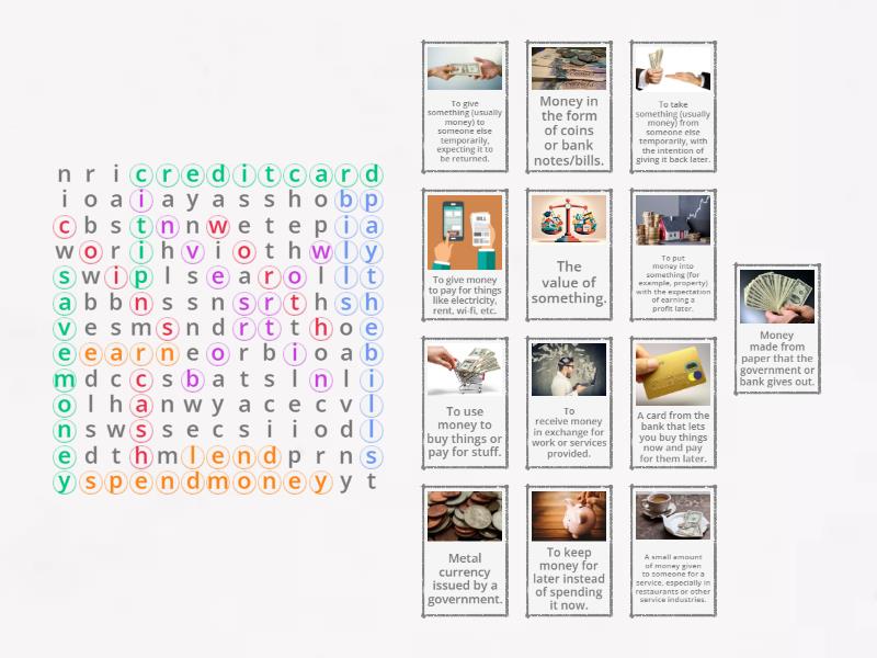 A2: Money vocabulary - Wordsearch