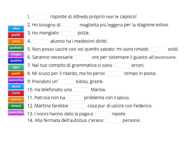 AGGETTIVI INDEFINITI - Complete the sentence