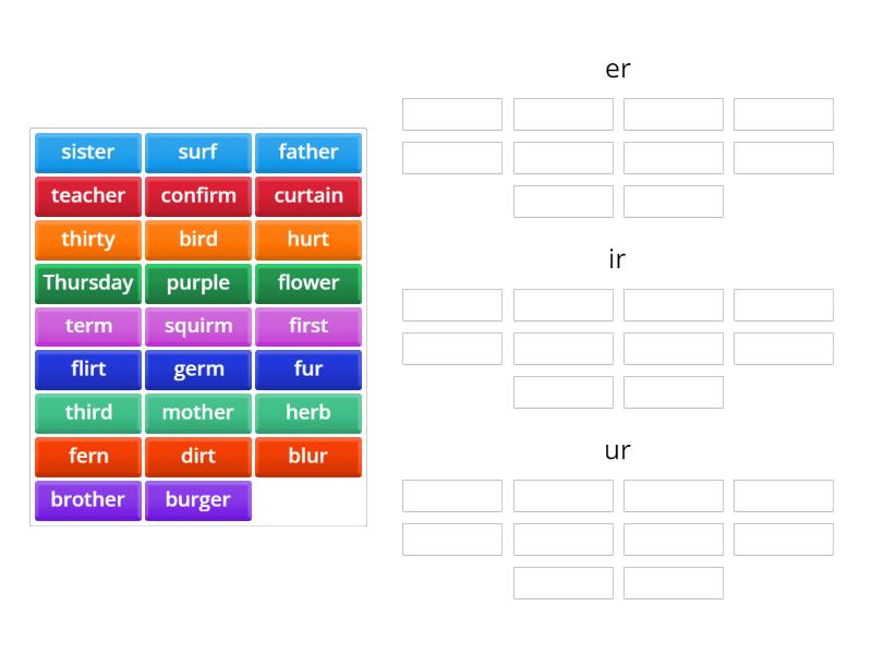 digraphs ir er ur - Group sort