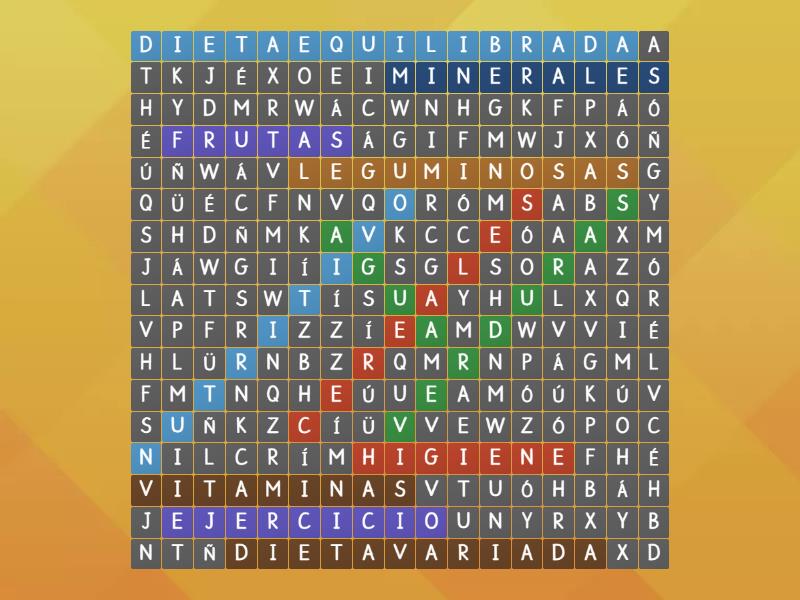 Alimentación y vida saludable - Sopa de letras