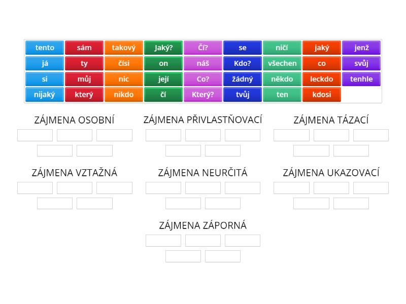 Zájmena -druhy - Group sort