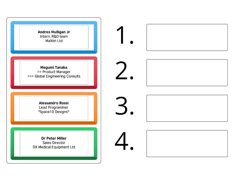 Business cards - Rank order