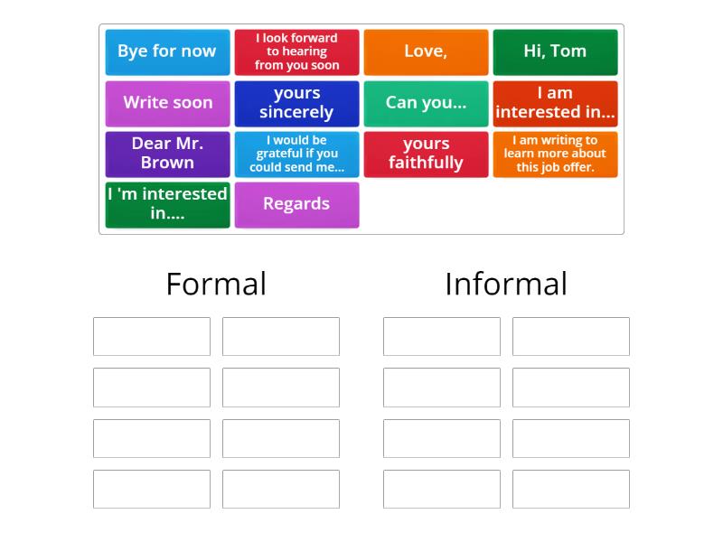 unit 5, writing formal and informal letters - Group sort