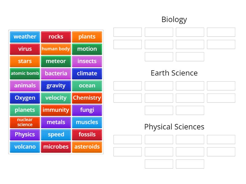 Biology vs Earth Science vs Physical Science - Ordenar por grupo