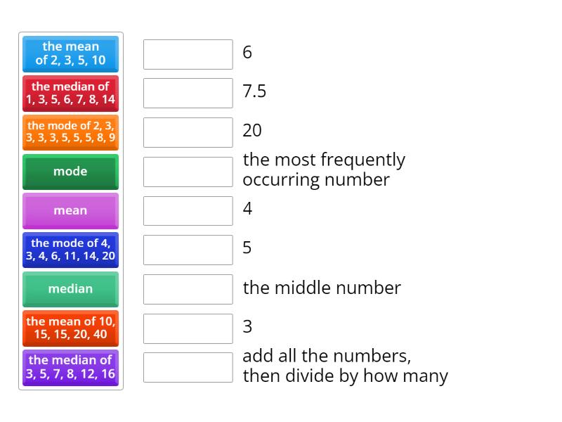 Mean, Median and Mode - Match up