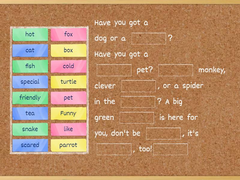 Unit 5 - A special pet - Complete the sentence